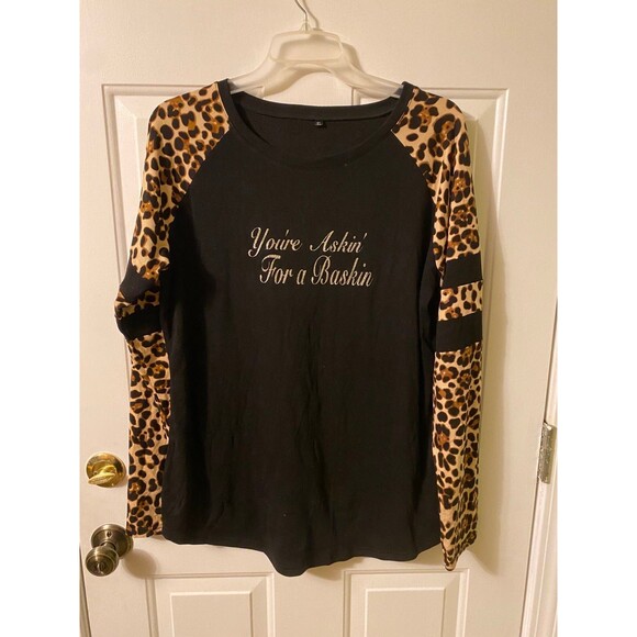 Tops | Leopard Baseball Tee Askin For A Baskin Xl | Poshmark